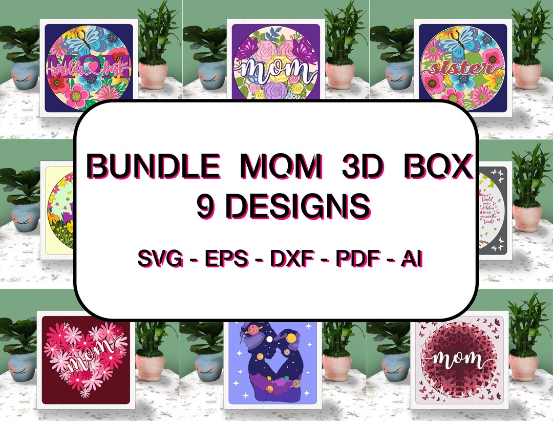 Mother's Day 3D Box Paper Cut Bundle Svg, Mother's Day Shadow Box Svg ...