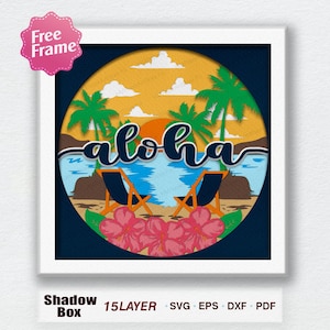 ALOHA Summer 3D Box Paper Cut Light Box Svg, Summer Hawaiian Shadow Box ...