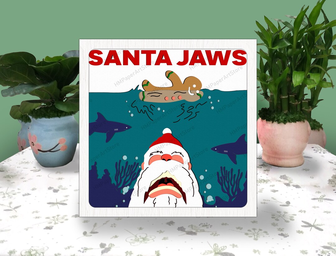 SANTA JAWS 3D Box Paper Cut, Christmas Light Box,merry Christmas Shadow ...