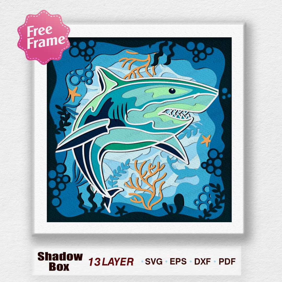 Sea Sharks Shadow Box Svg, Sea Sharks 3D Box, Sea Sharks Light Box Svg ...