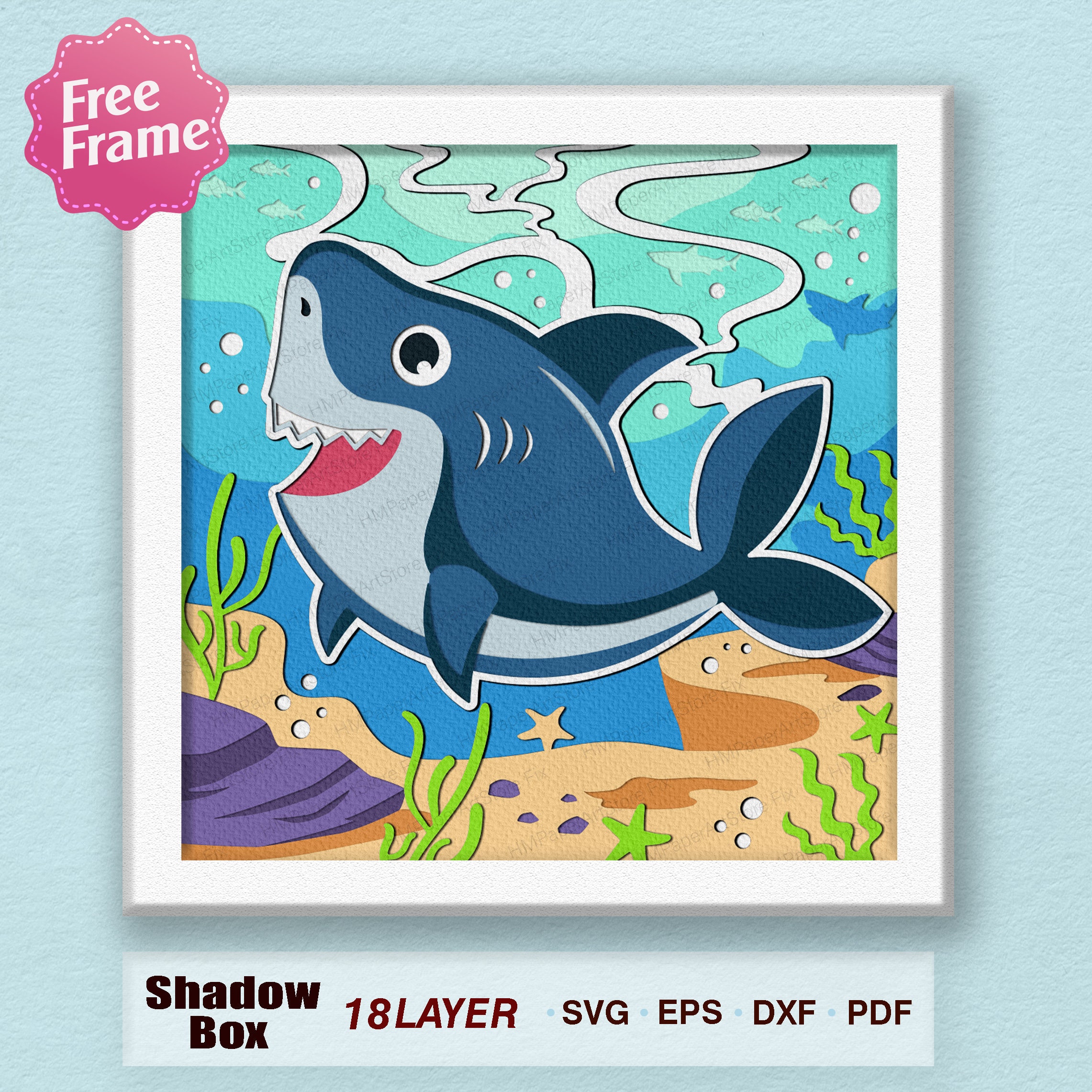 Cartoon Baby Shark Shadow Box Svg, Baby Shark 3D Box, Cartoon Baby ...