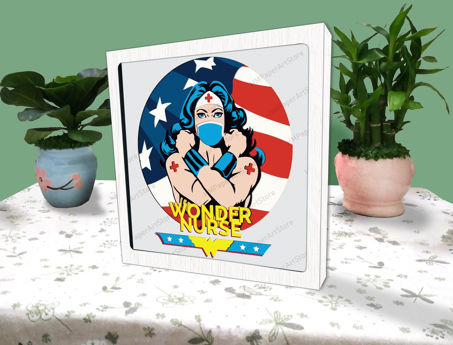 Wonder Nurse 3D Box Paper Cut Light Box Svg, Wonder Nurse Shadow Box ...