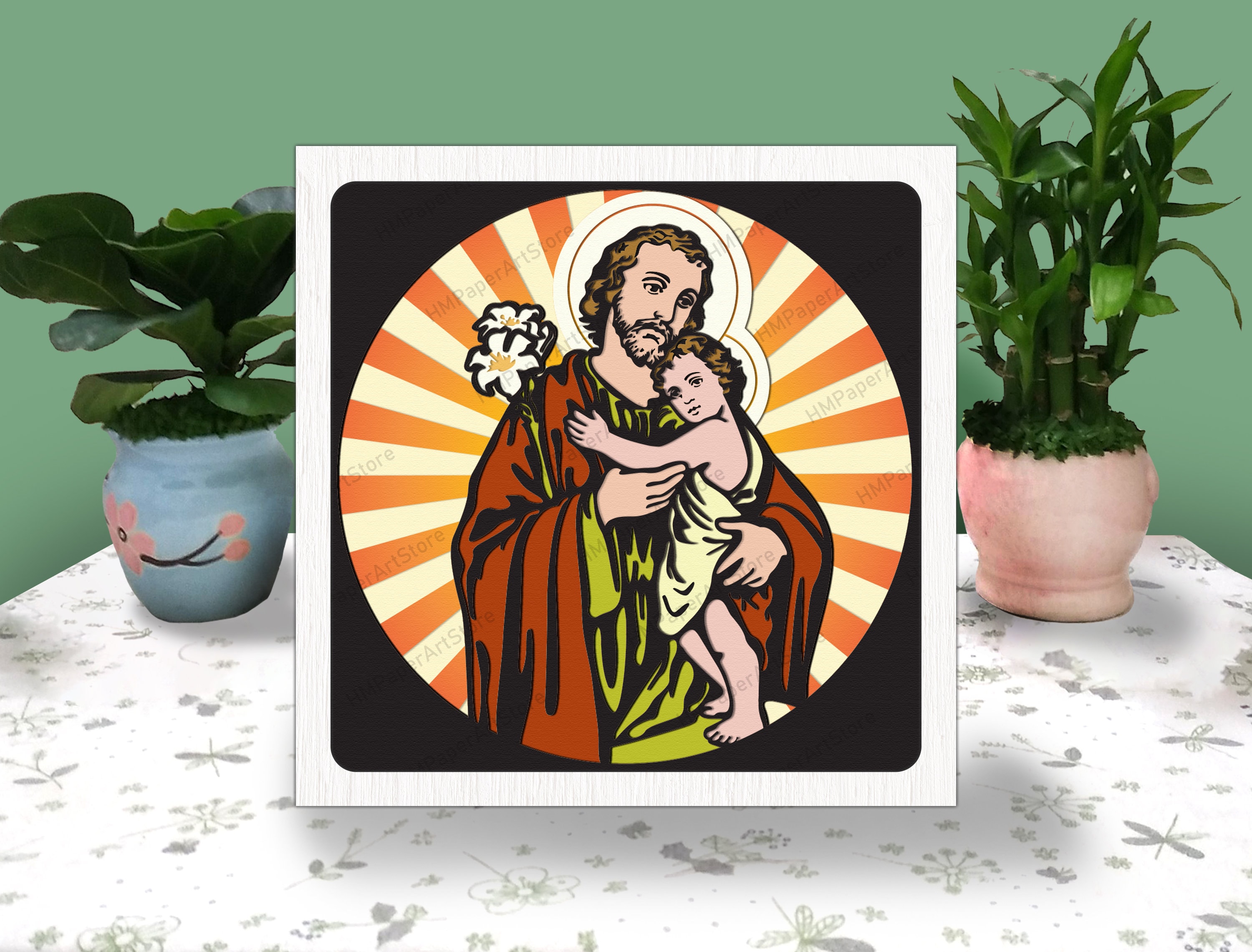 Joseph Holding Baby Jesus 3D Box Paper Cut, Joseph Light Box Svg ...