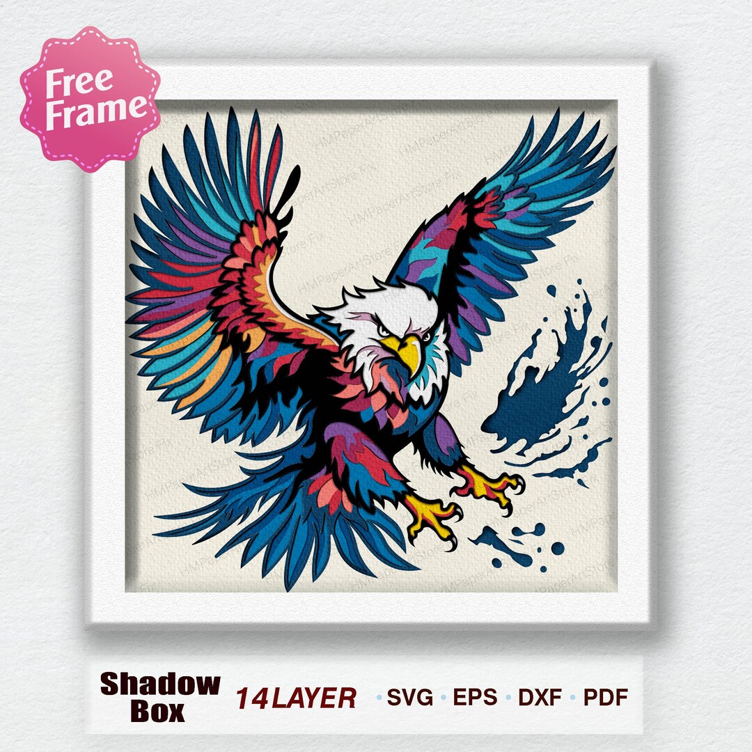 Eagle Color Shadow Box Svg, Eagle Color 3D Box, for Cricut File ...