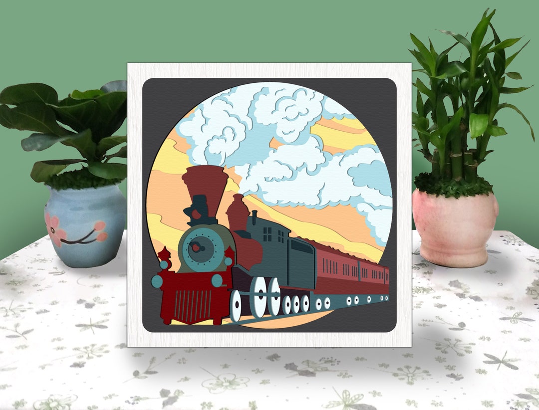 Train 3D Box Locomotive Paper Cut Shadow Box Vintage Train Cricut File ...