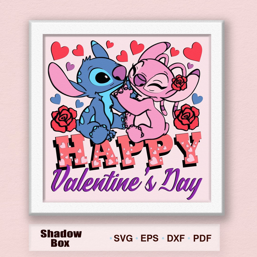 Stitch Shadow Box Svg, Lilo and Stitch Shadow Box,happy Valentines 3D ...