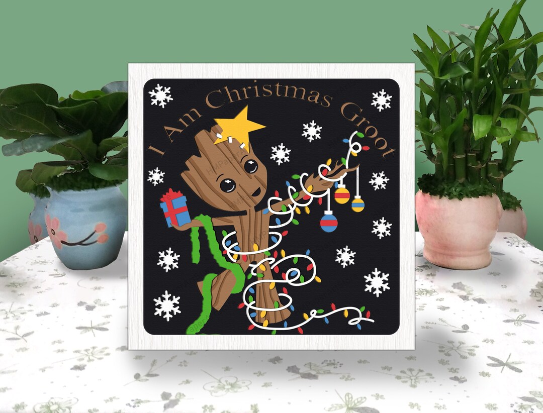 Groots Christmas 3D Box Paper Cut, I Am Christmas Groot Light Box Svg ...
