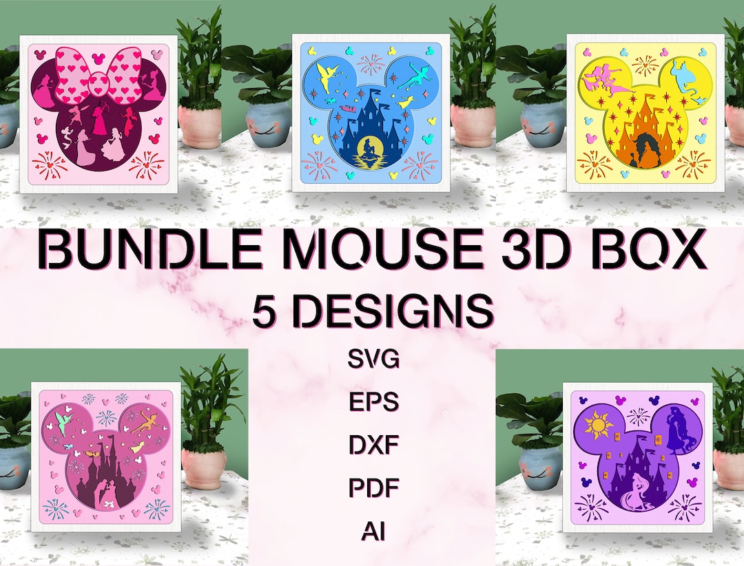 Bundle MOUSE PRINCESS 3D Box Paper Cut Light Box Svg, Mouse Shadow Box ...