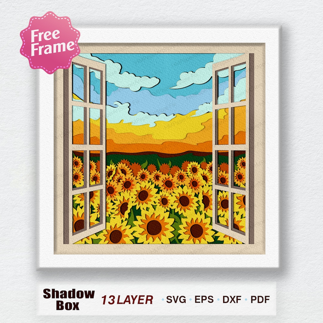 Sunflower Field 3D Shadow Box Svg, Sunflower Shadow Box, Sunflower ...