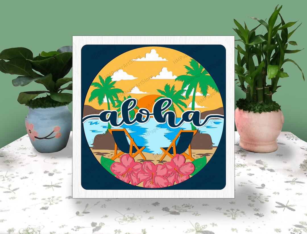 ALOHA Summer 3D Box Paper Cut Light Box Svg Summer Hawaiian - Etsy