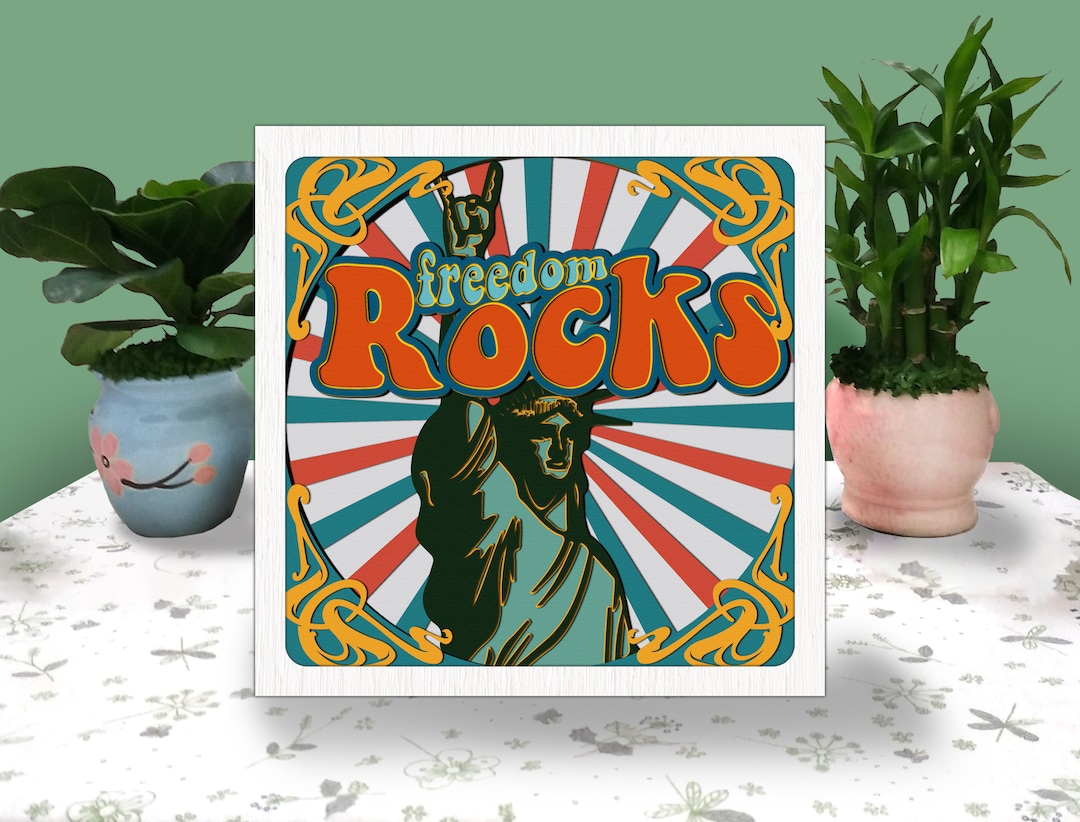 Freedom Rocks 3D Box Paper Cut Light Box SVG, Retro Shadow Box SVG ...