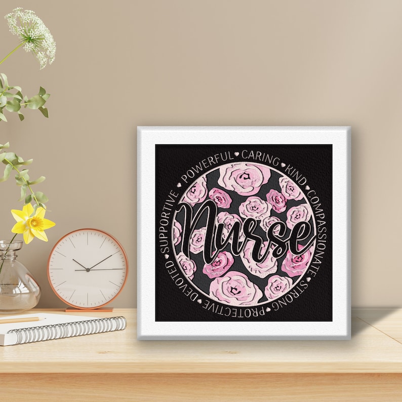 Nurse Floral 3D Box Paper Cut Light Box Svg, Nurse Life Shadow Box Svg ...