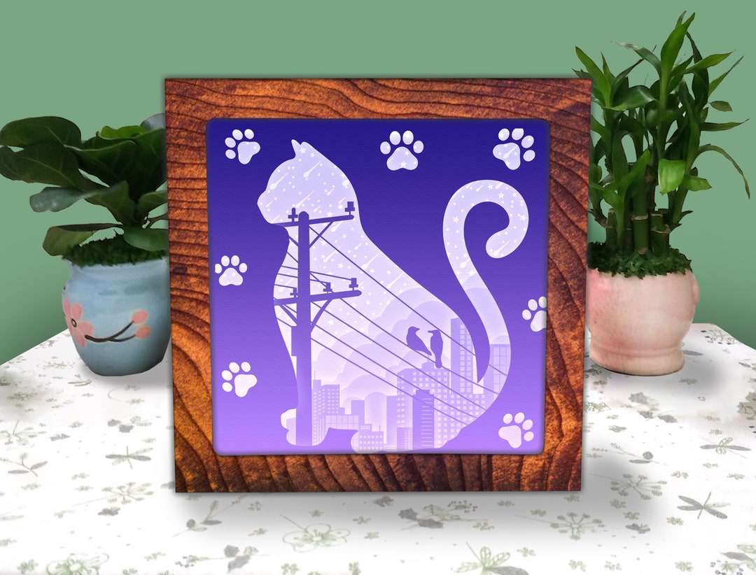 Cat Paper Cut Light Box SVG, Cat Shadow Box SVG Cricut File, Cat ...