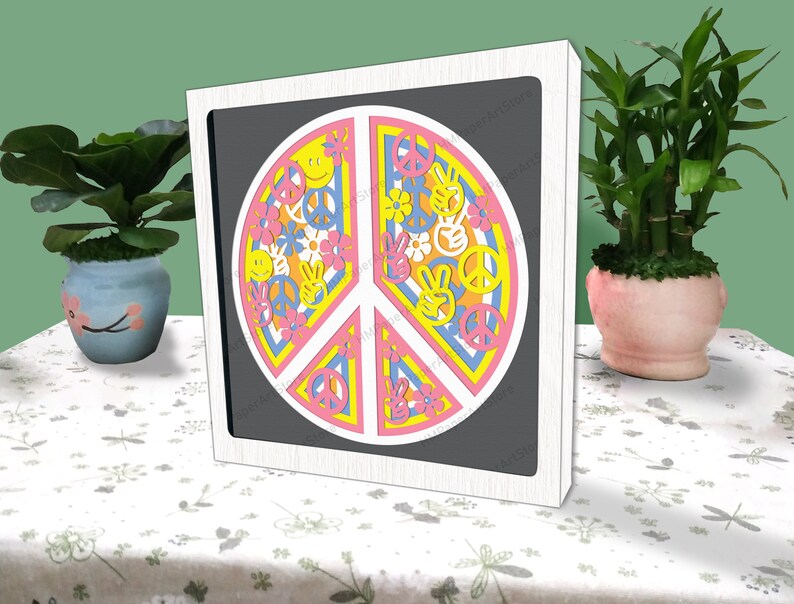 PEACE SIGN 3D Box, Peace Sign Shadow Box Svg, Peace Sign Light Box, for ...