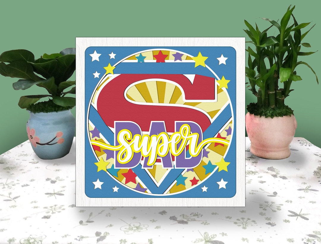 Super Dad 3D Box Paper Cut Light Box Svg, Father's Day Shadow Box Svg ...