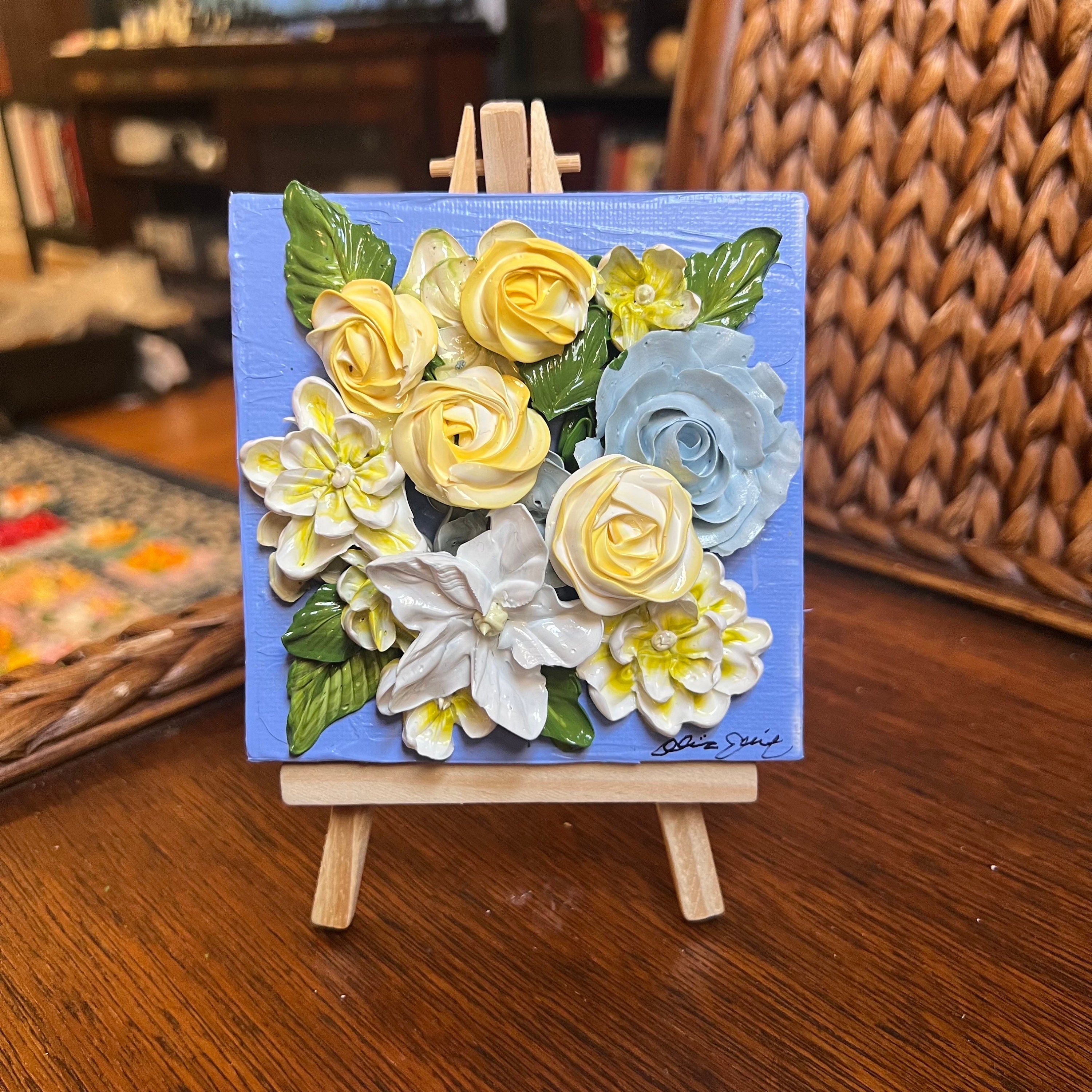 Daniel - 4" Mini Flowers With Easel - Acrylic Floral Painting - Bouquet ...