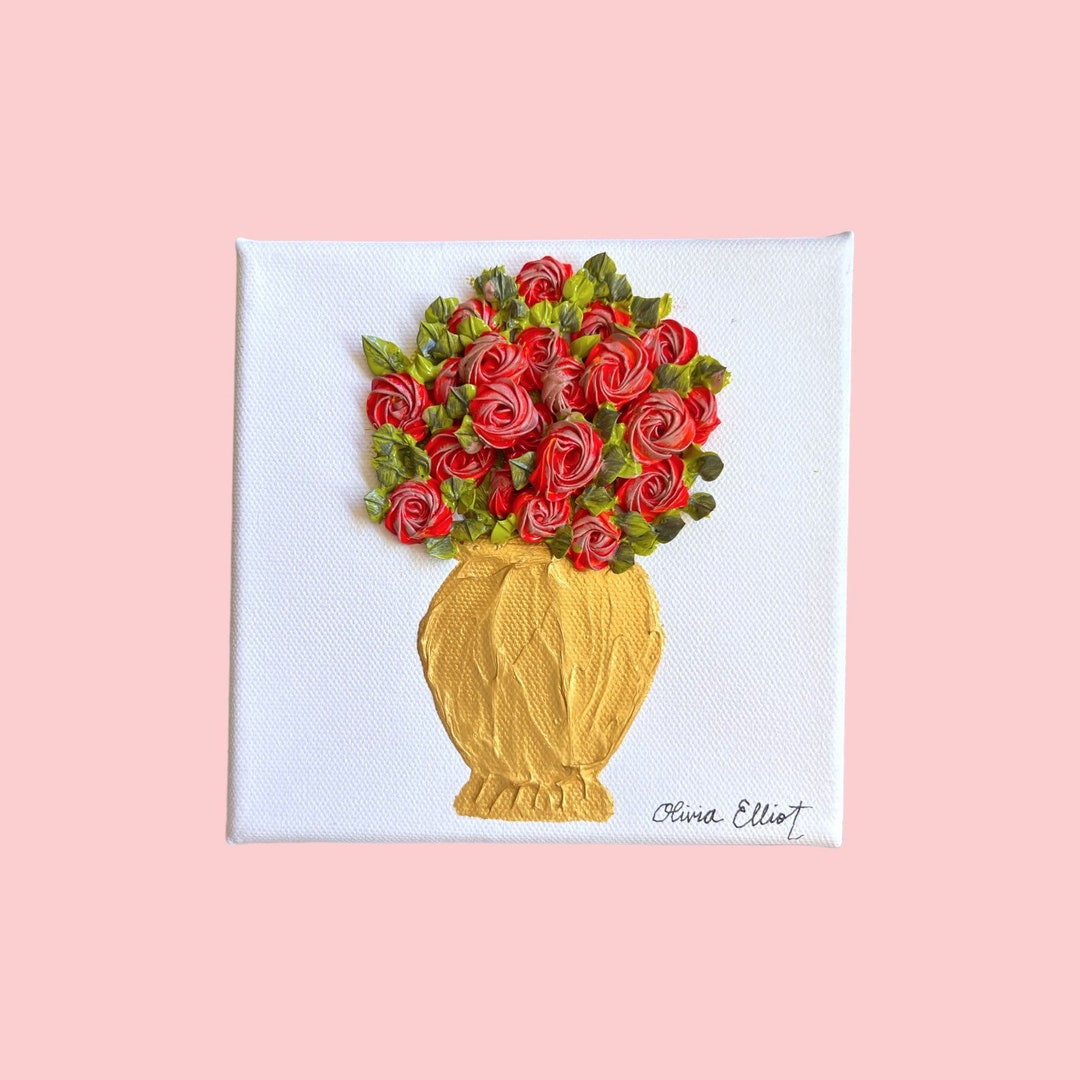 Rose Gold Vase Small 5x5 3D Acrylic Flower Painting Floral Composition ...