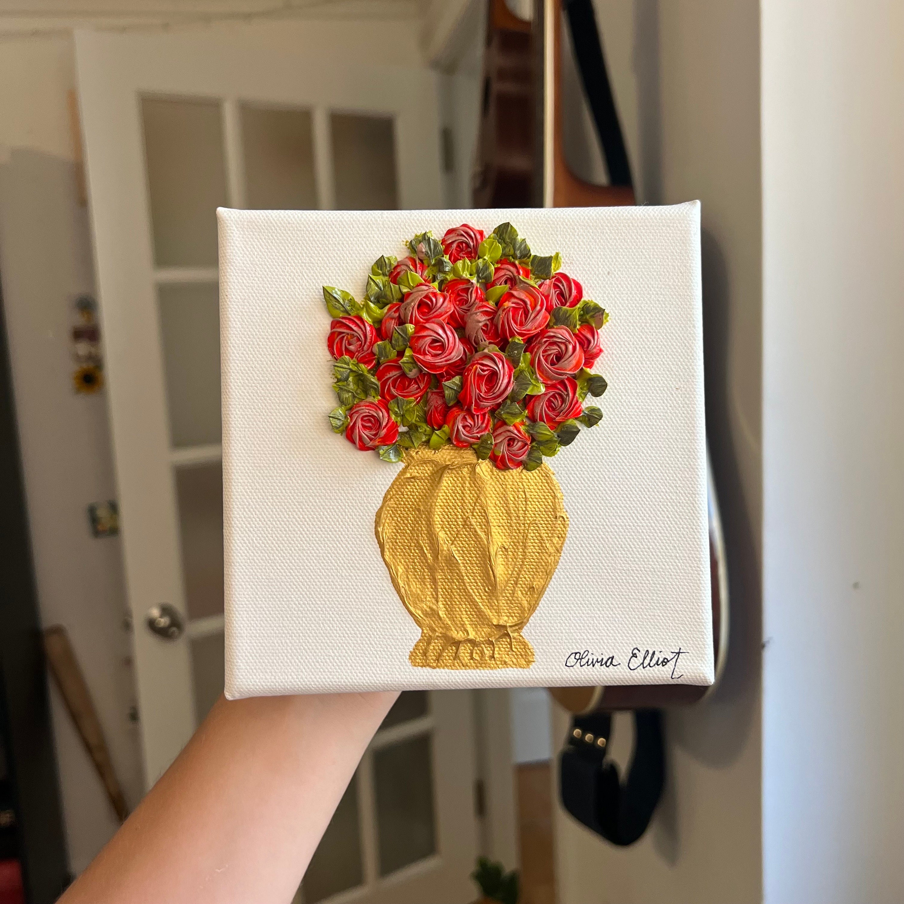 Rose Gold Vase - Small 5x5" - 3D Acrylic Flower Painting Floral ...