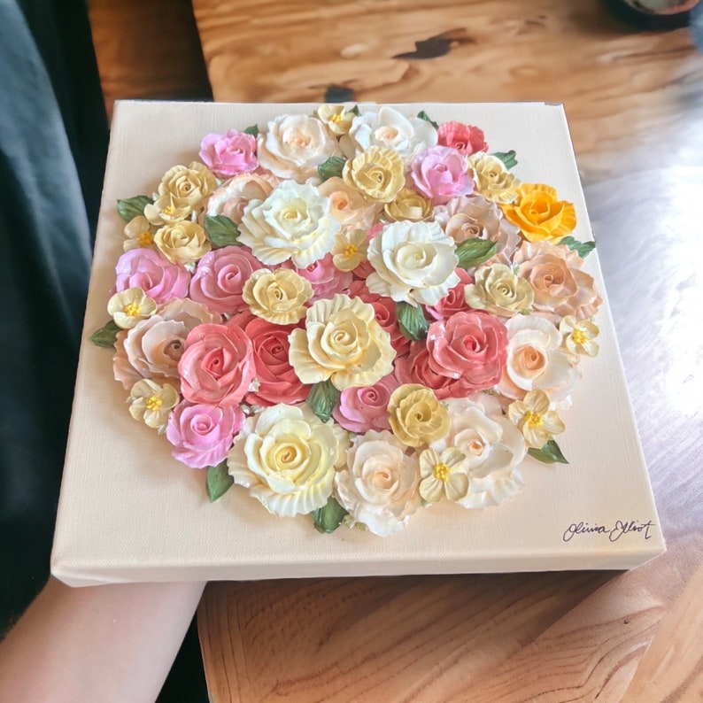 Roxanne - Large 10x10" - 3D Acrylic Flower Painting Floral Composition ...