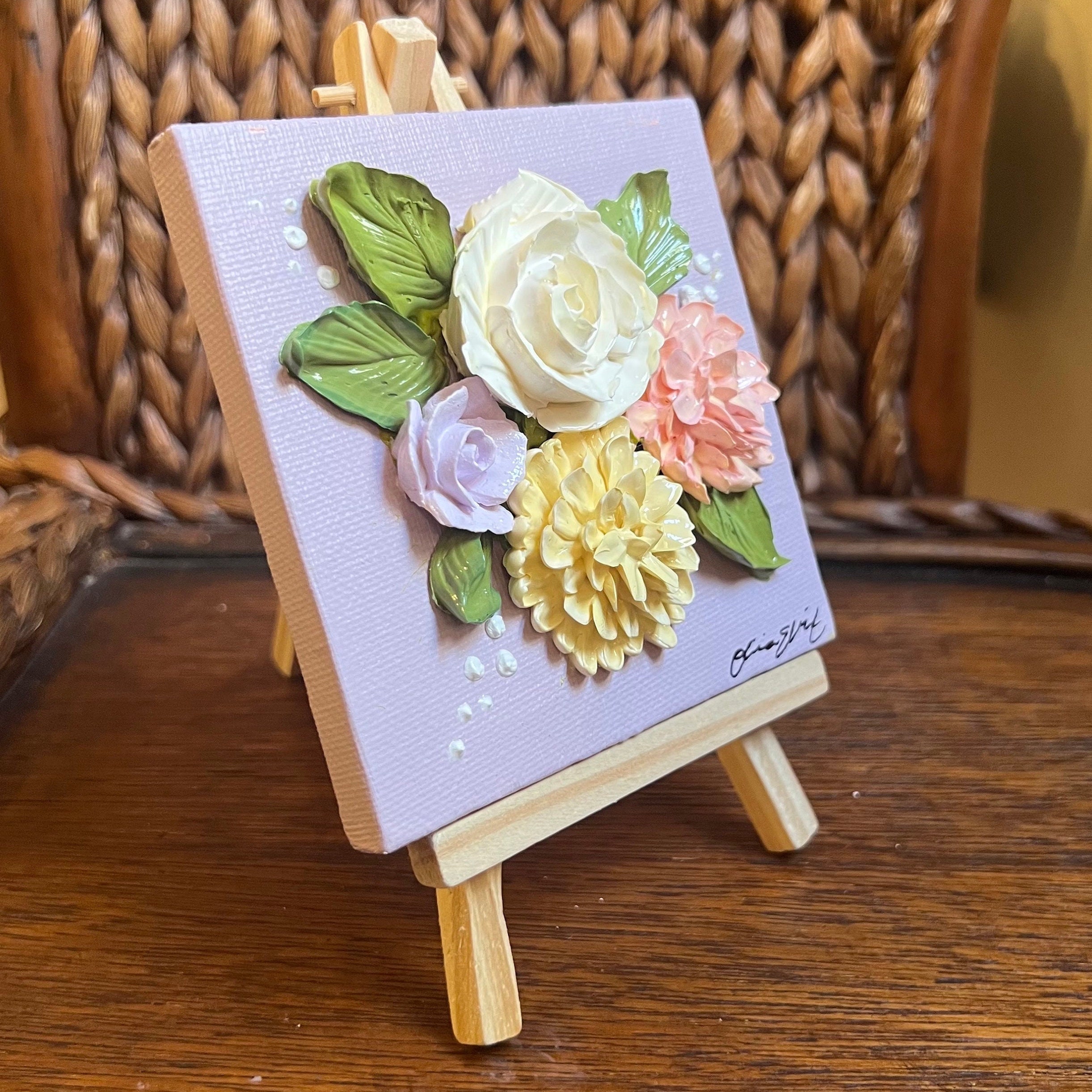 Anna 4 Mini Flowers With Easel Acrylic Floral - Etsy