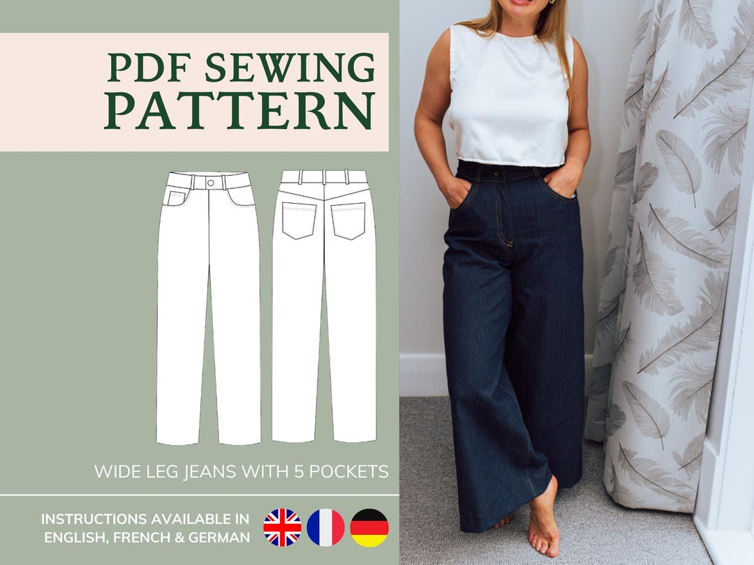 Wide Leg Pants PDF Pattern - Jeans Pattern, Digital Pdf Sewing Pattern ...