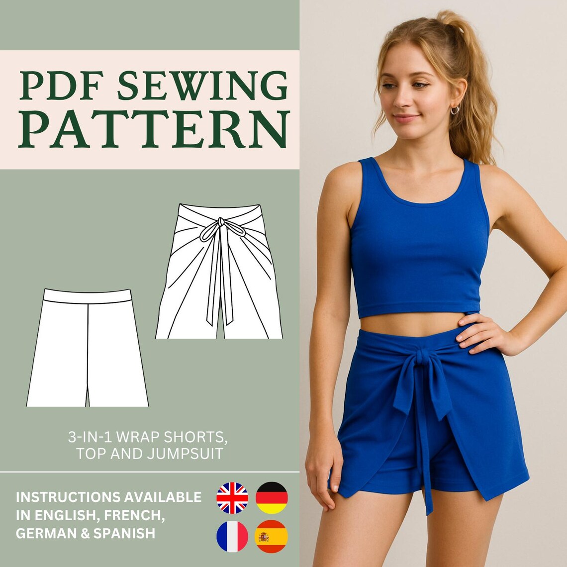 Easy Shorts Pattern PDF – Beginner Shorts, Wrap Shorts Pattern, Mini ...