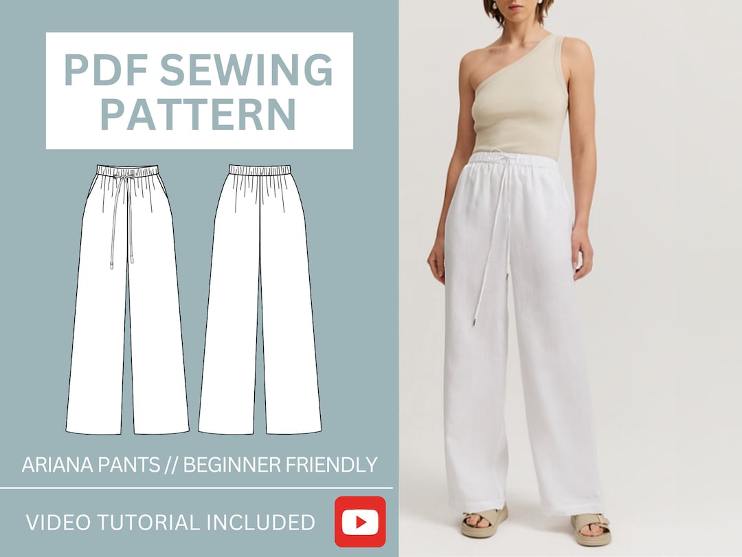 Pants Sewing Pattern PDF, Easy Sewing Pattern for Women's Linen Pants ...