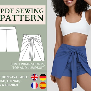 3-in-1 Wrap Shorts & Halter Top Jumpsuit PDF Pattern, Shorts Pattern ...