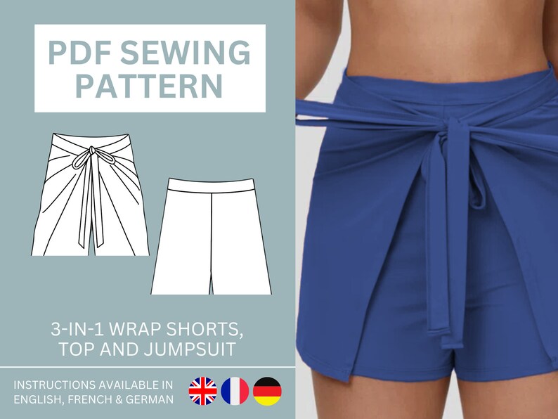3-in-1 Wrap Shorts & Halter Top Jumpsuit PDF Pattern, Shorts Pattern ...
