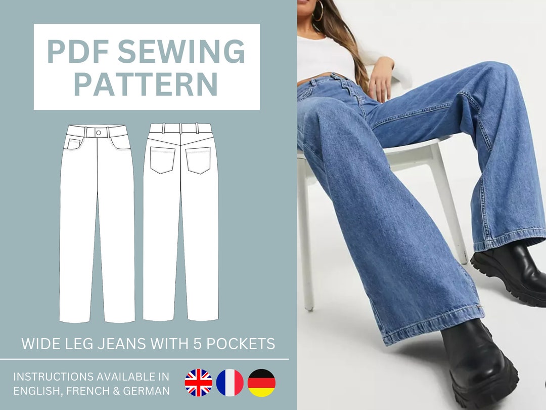 Wide Leg Pants PDF Pattern Jeans Pattern, Digital Pdf Sewing Pattern ...