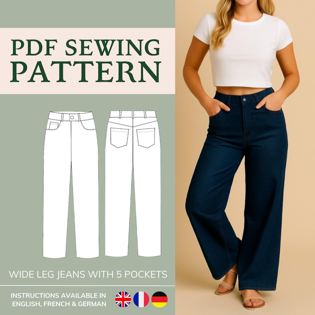 Wide Leg Pants PDF Pattern - Jeans Pattern, Digital Pdf Sewing Pattern ...