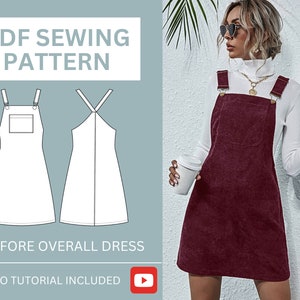 Overall Dress Pattern, Pinafore Dress Pattern, Digital PDF Sewing Pattern US Sizes 2-8 uk/aus 6 ...