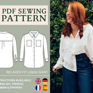 Women Relaxed Fit Linen Shirt Sewing Pattern, Linen Shirt, Loose Fit ...