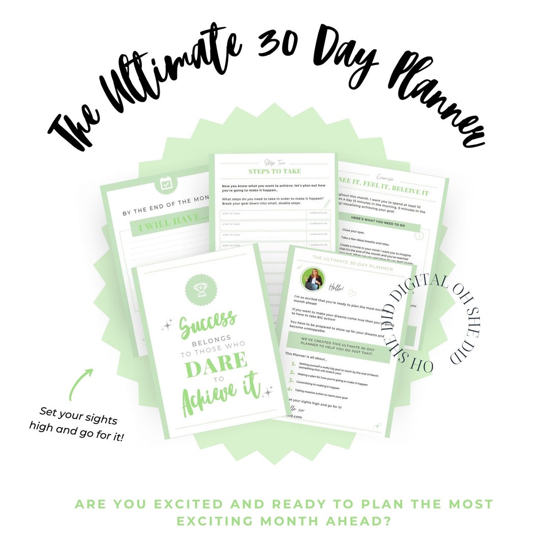 30 Day Planner Printable, Achievement Planner, Setting Goals, Making a ...