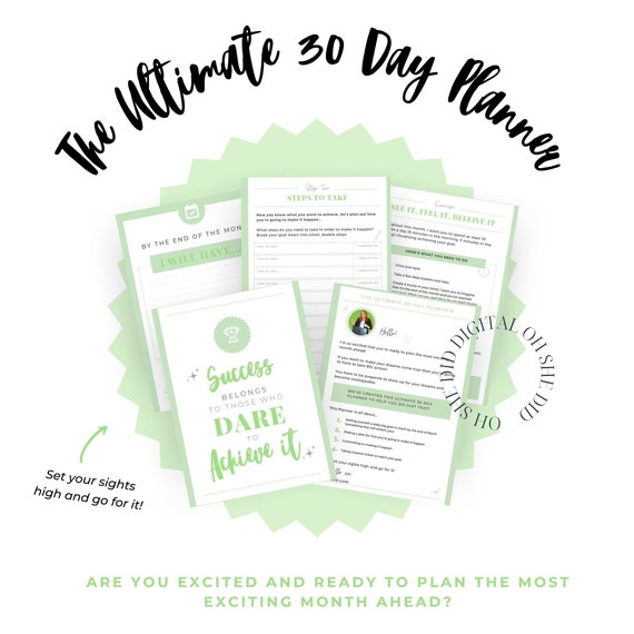30 Day Planner Printable Achievement Planner Setting Goals | Etsy