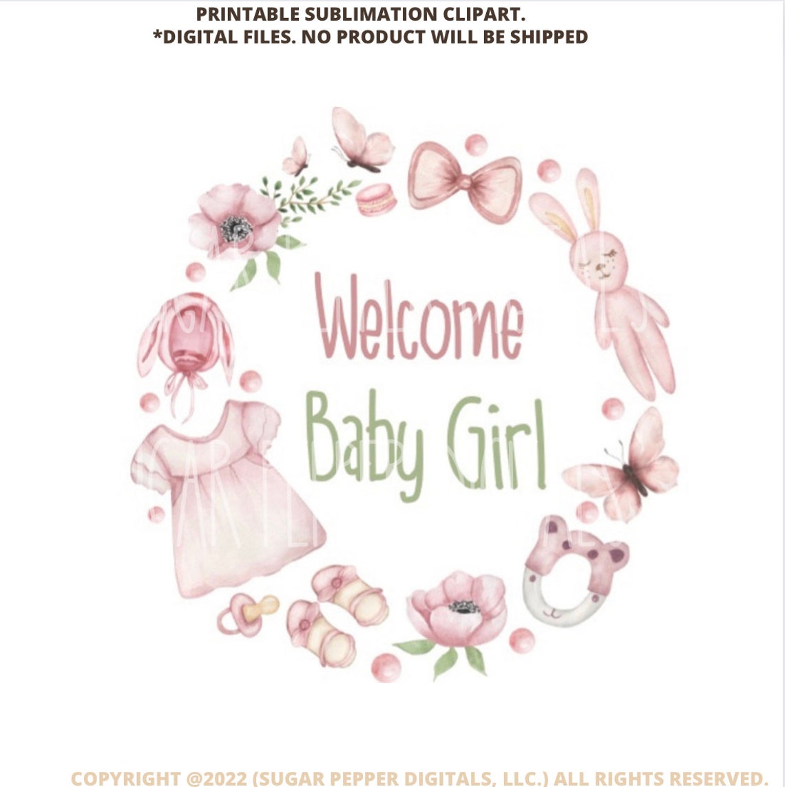 Welcome Baby Girl Pink Floral Sublimation Graphic, Pink Nursery PNG ...