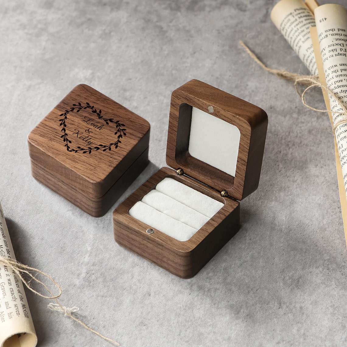 Personalized Wedding Ring Box Square Ring Box Double Ring - Etsy UK