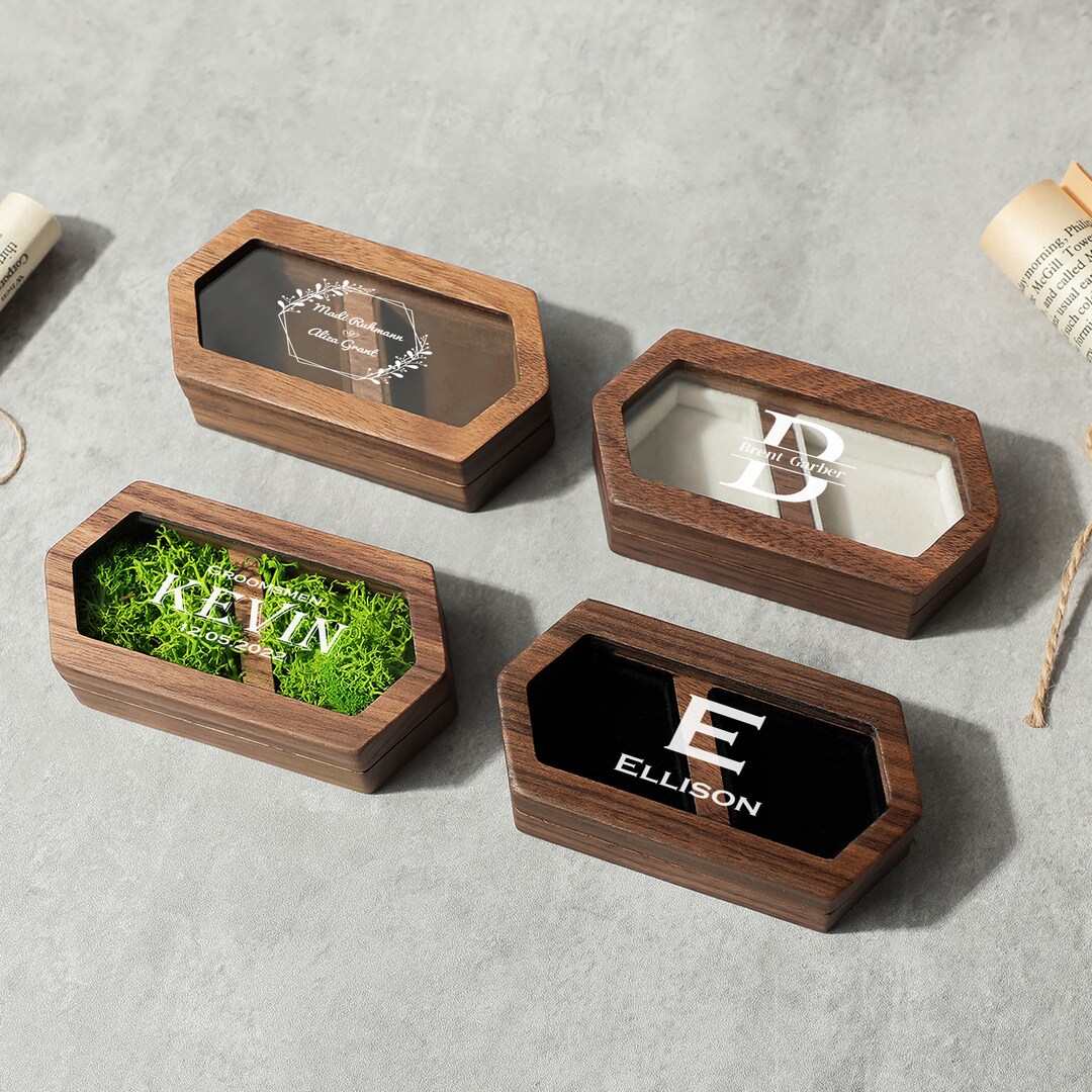 Personalized Ring Box, Double Irregular Slot Ring Box, Wood Ring Box ...
