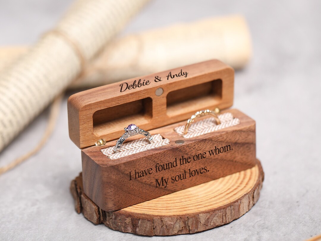 Personalized Rustic Ring Box, Wedding Ring Box, 2 Slot Linen Ring Box ...