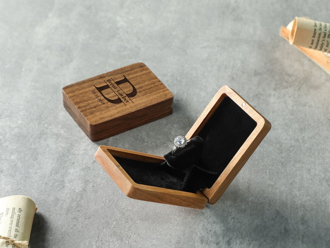 Thin Ring Box, Rotating Engagement Ring Box, Personalized Ring Box ...