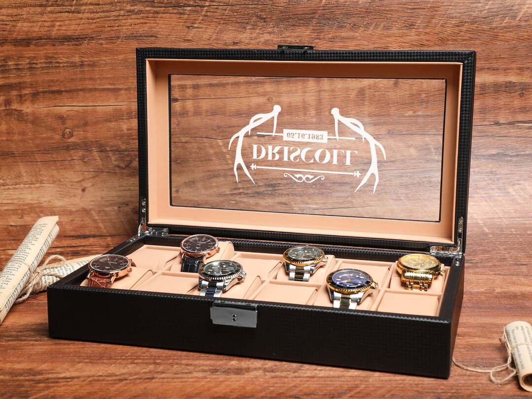 Custom Watch Case for 6 Watches Holder, Carbon Fiber Leather Watch ...
