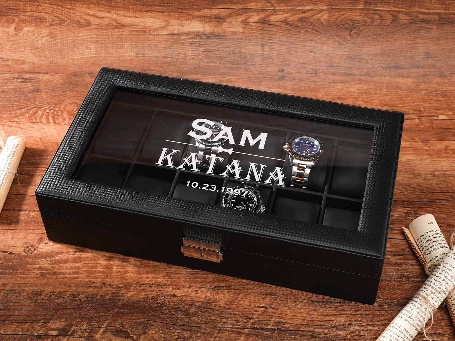 Custom Watch Organizer Custom Text Watch Organizer Black - Etsy UK