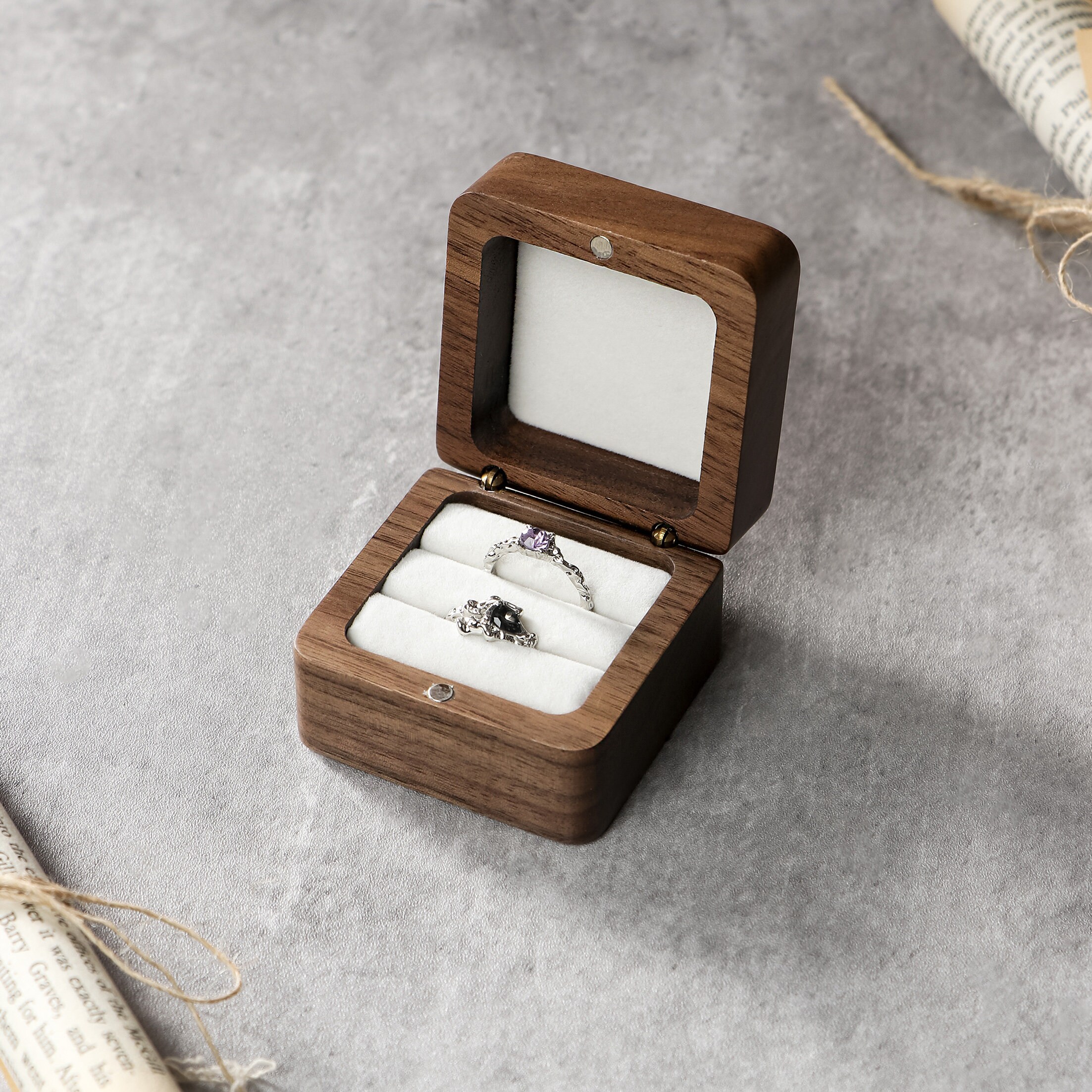 Personalized Wedding Ring Box Square Ring Box Double Ring - Etsy UK