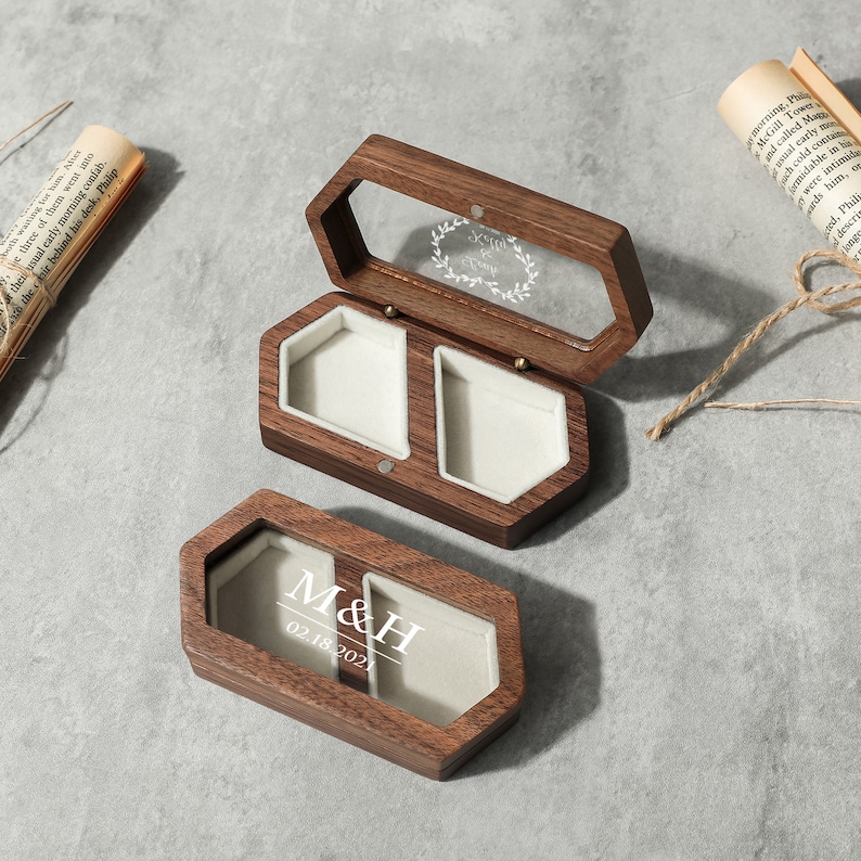 Personalized Ring Box Double Irregular Slot Ring Box Wood - Etsy