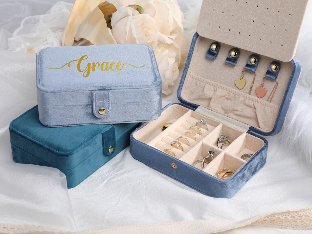 Custom Velvet Jewelry Box, Personalized Portable Jewelry Box, Travel ...