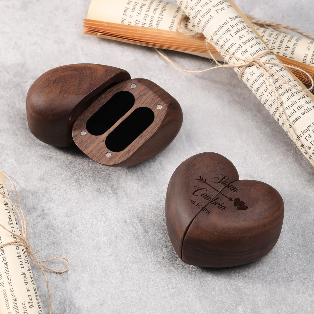 Double Slot Wedding Ring Box, Custom Heart Ring Box, Proposal Ring Box ...