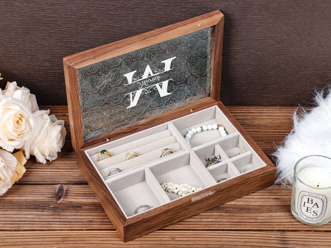 Retro Begonia Flower Glass Jewelry Box, Custom Jewelry Box, Gift for ...