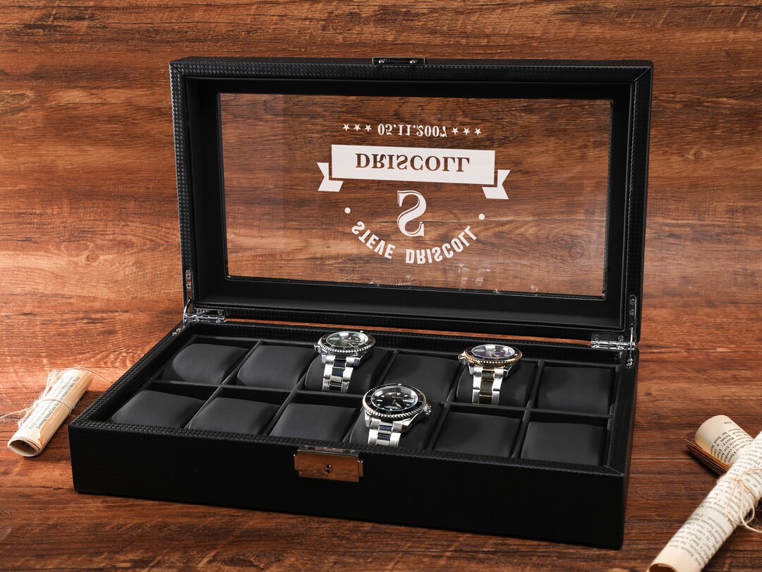 Custom Watch Organizer, Custom Text Watch Organizer, Black Luxury Watch ...