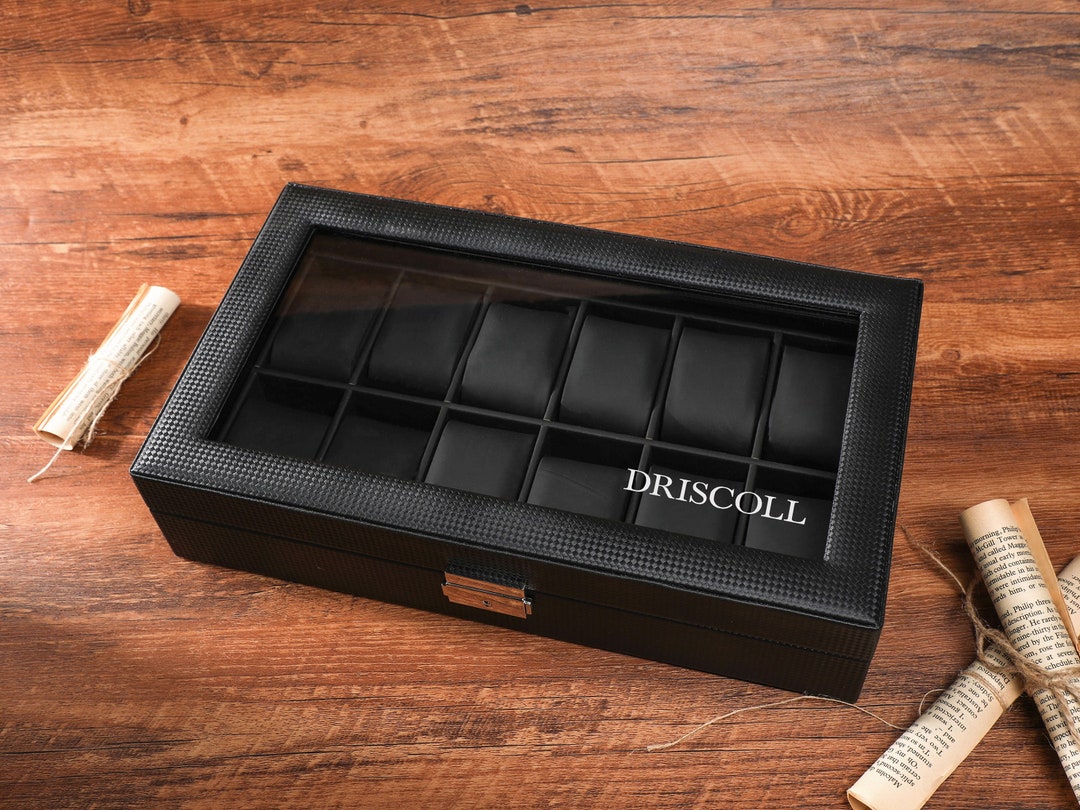 Personalized Text Watch Case, Black Luxury Watch Box, Custom Watch Case ...