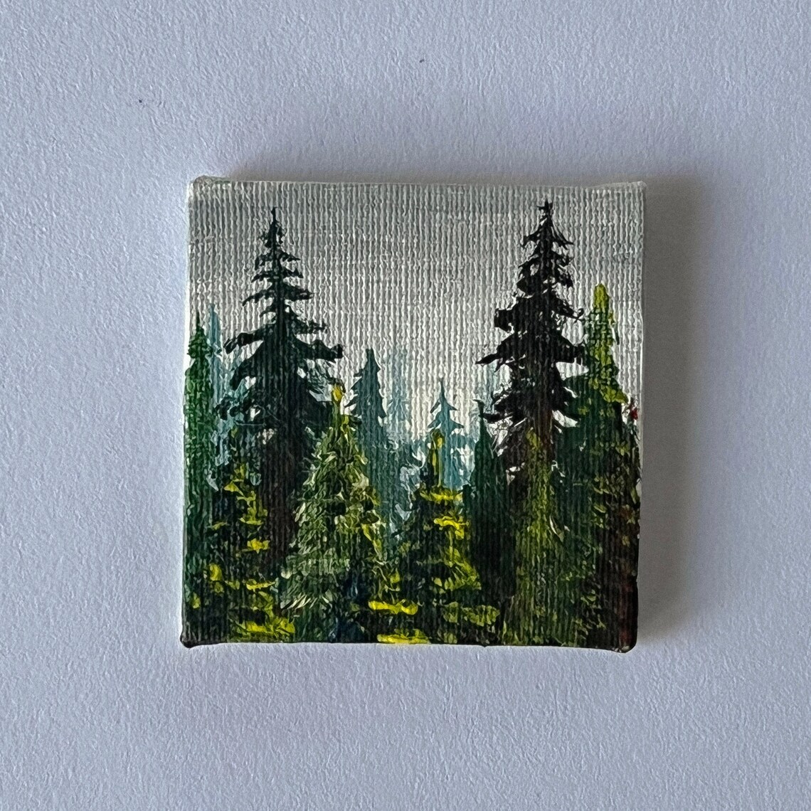 Forest Miniature Painting on Tiny Canvas, Mini Canvas Forest, Small ...